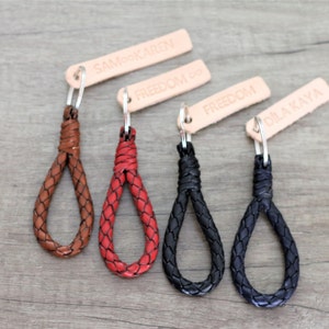 Personalized Gift Braid Keychain, Customizable Leather Hand Braided ...