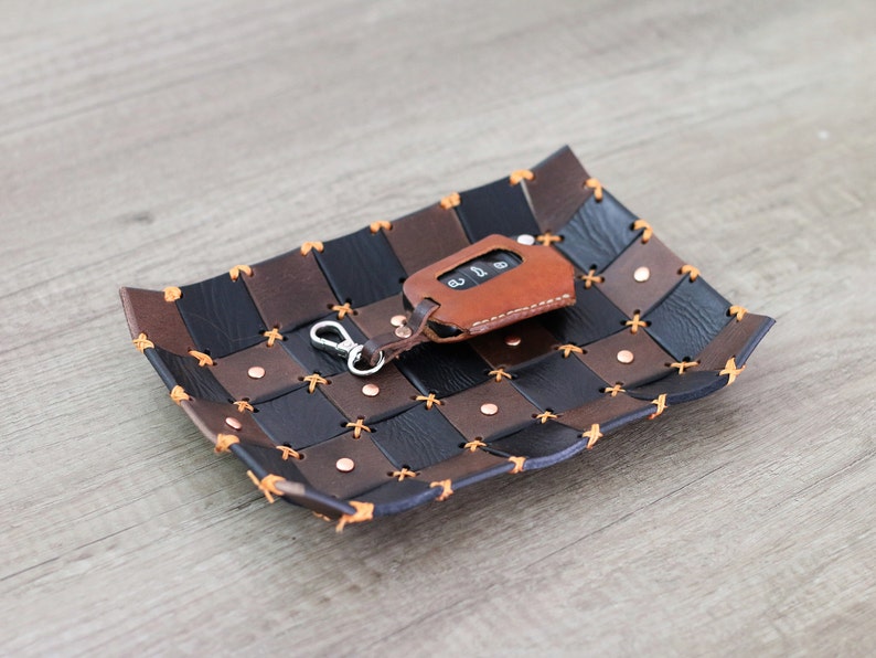 Handcrafted Leather Valet Tray Patch Leather Hand Stitched | Etsy