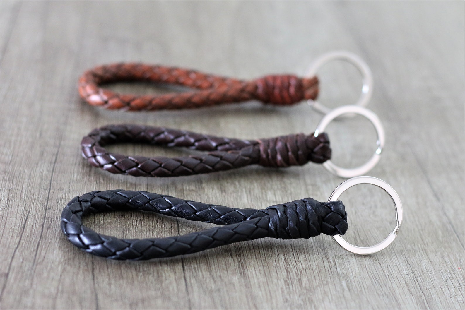 Braid Leather Keychain Elegant Gift for Him Real Leather Goods | Etsy