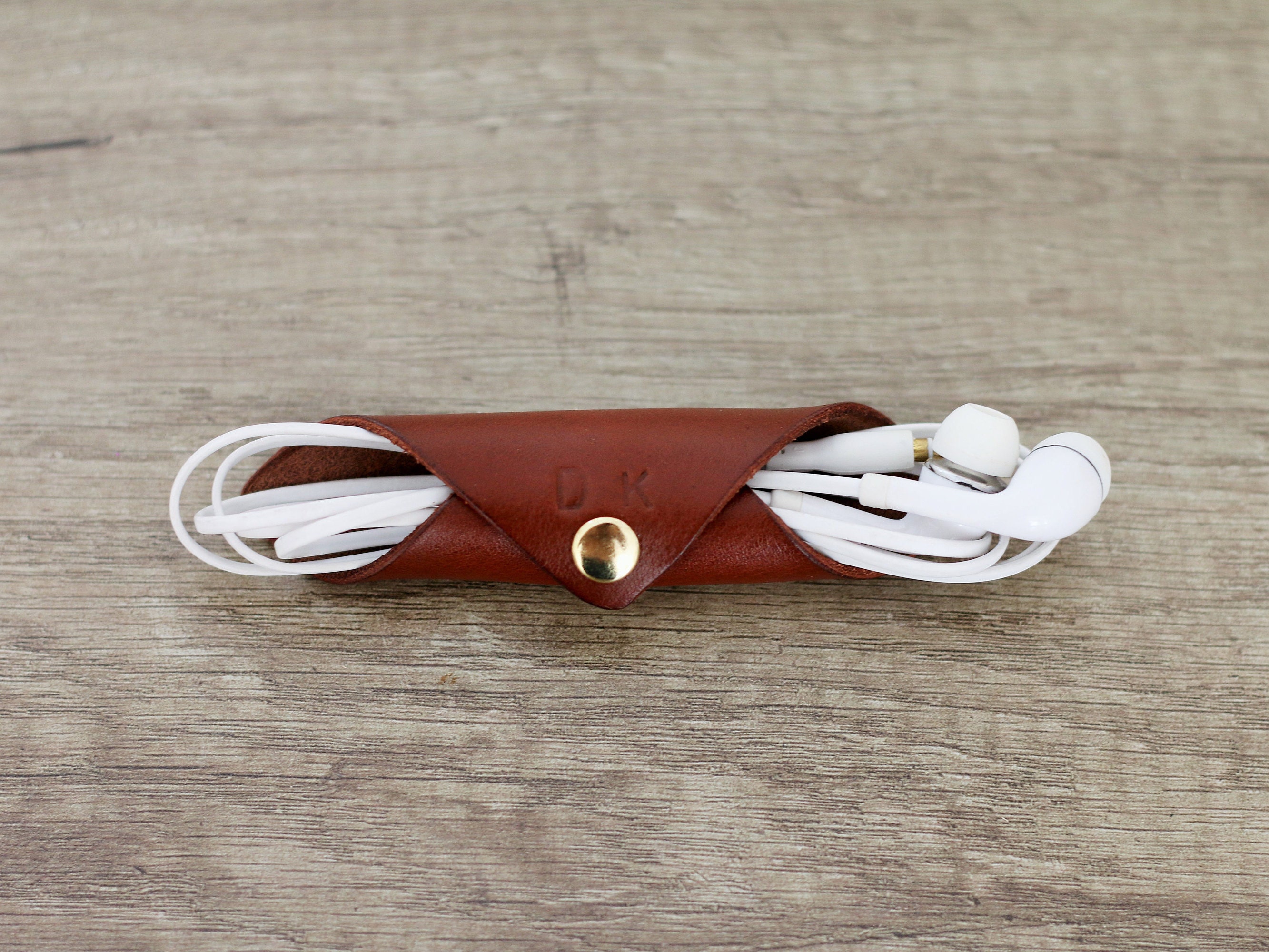 Personalized Leather Headphone Cable Holder With Two Snap Full - Etsy