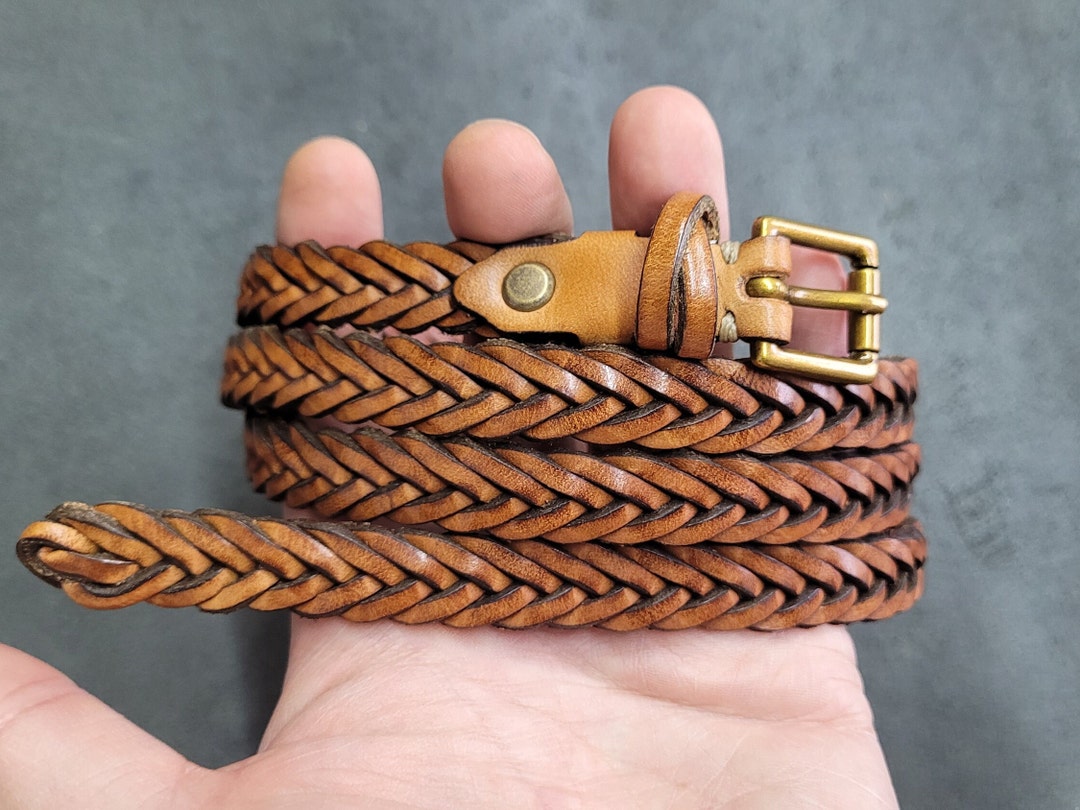 Braided Leather Skinny Belt, Valentine's Day Gift, Handmade Custom Belt ...