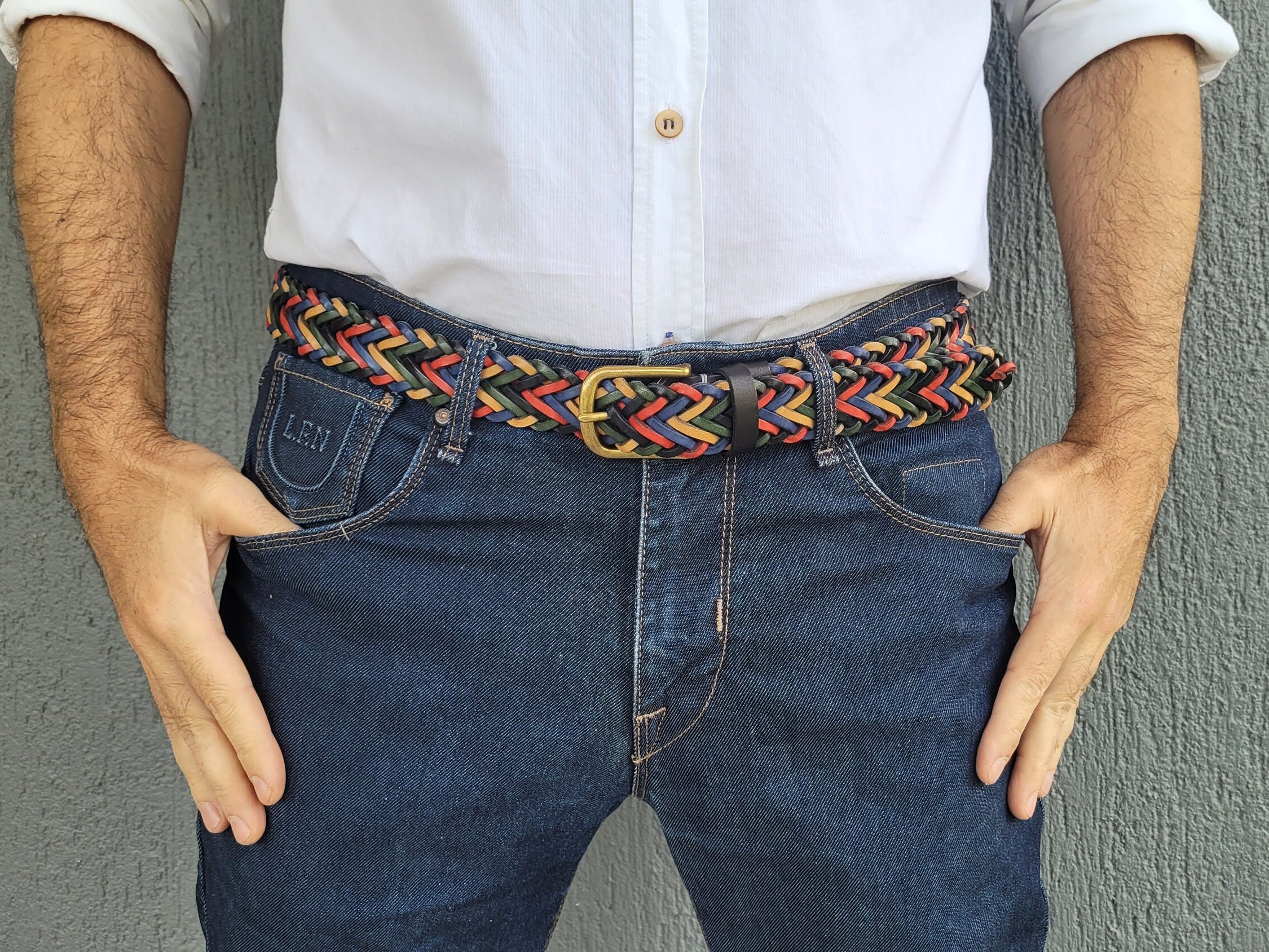 Multicolor Braid Leather Belt Gift for Women Men, Personalized Leather ...