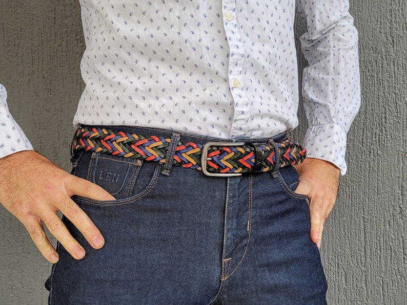 Braided Belt Rainbow Color Leather Belt Mixed Colorful Braid - Etsy