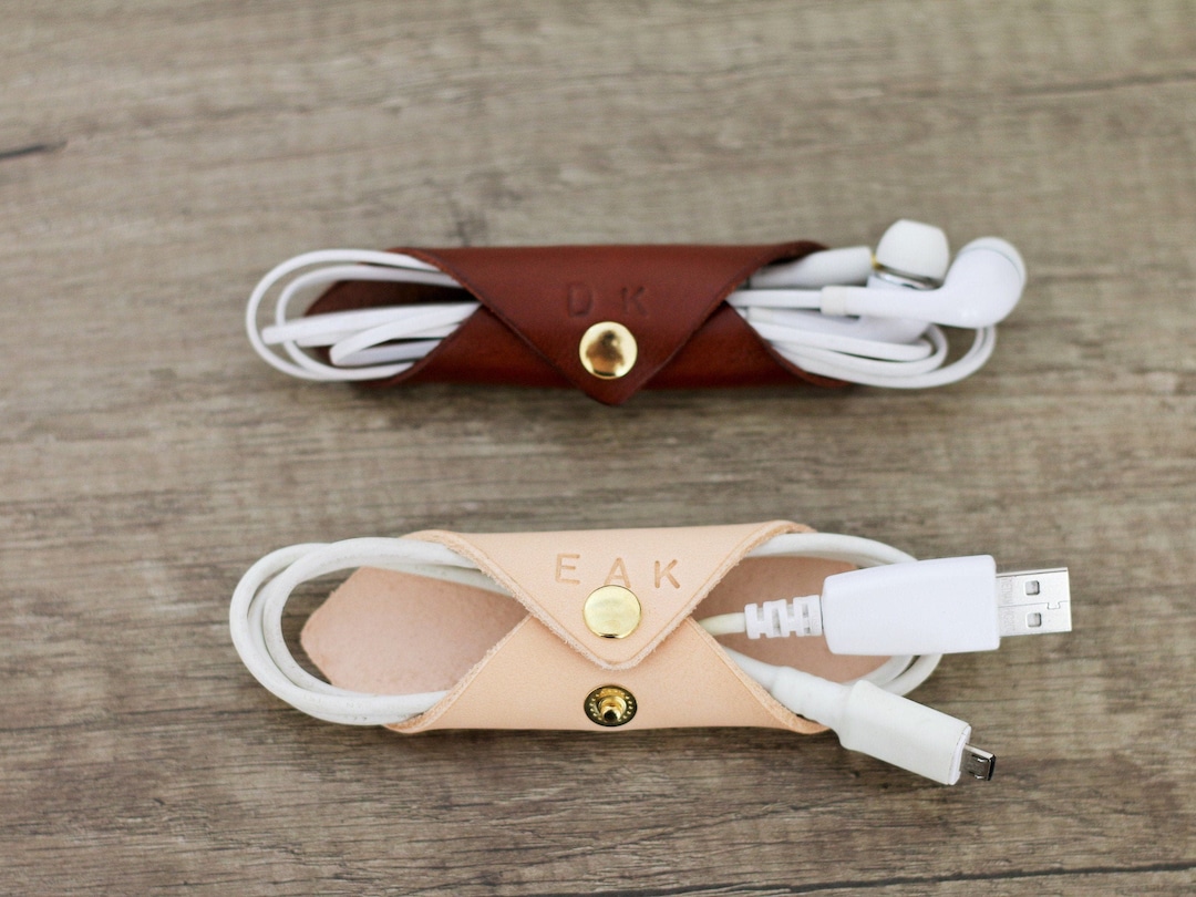 Personalized Leather Headphone Cable Holder With Two Snap Full ...