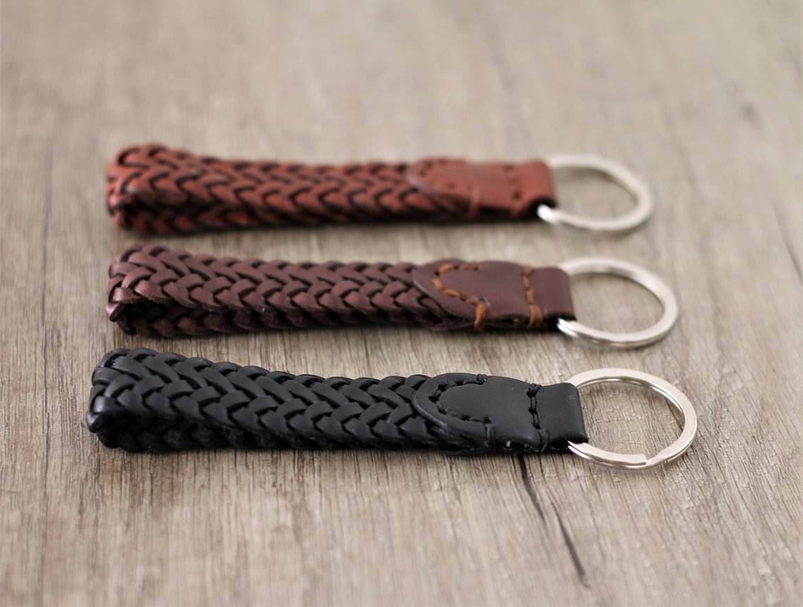 Braided Leather Keychain usefull gift Handcrafted Leather | Etsy