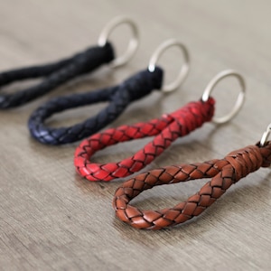 Personalized Gift Braid Keychain, Customizable Leather Hand Braided ...