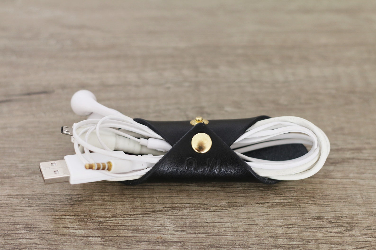 Personalized Leather Headphone Cable Holder With Two Snap Full ...