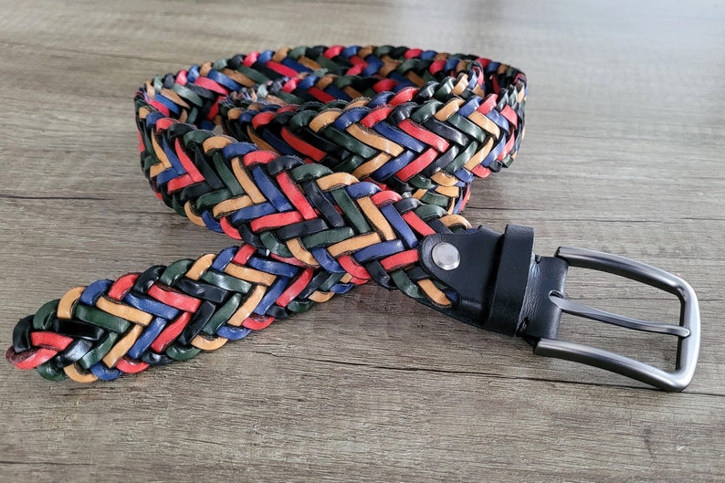 Colorful Braided Belt Real Leather Hand Braid Multicolor Belt Unisex ...