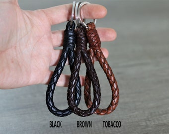 Long Black Braided Leather Keychain Round Braid With Turk's Head Knot ...