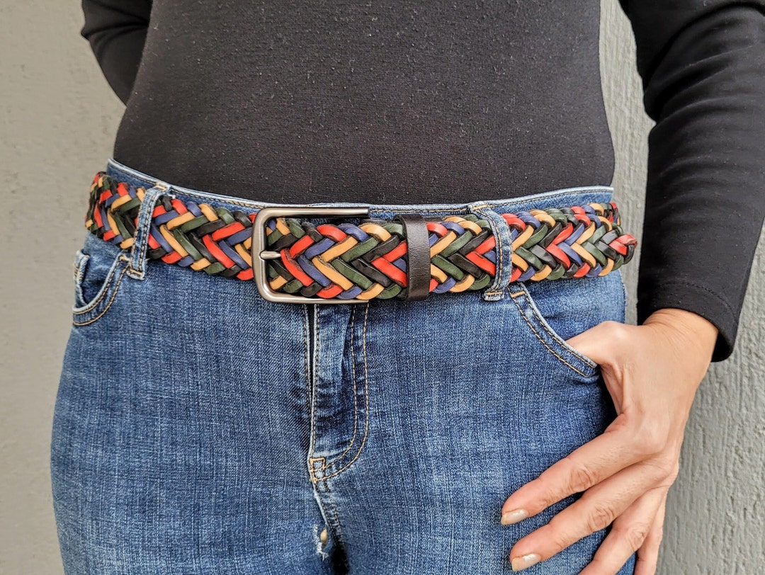 Braided Belt Rainbow Color Leather Belt Mixed Colorful Braid Belt Gift ...