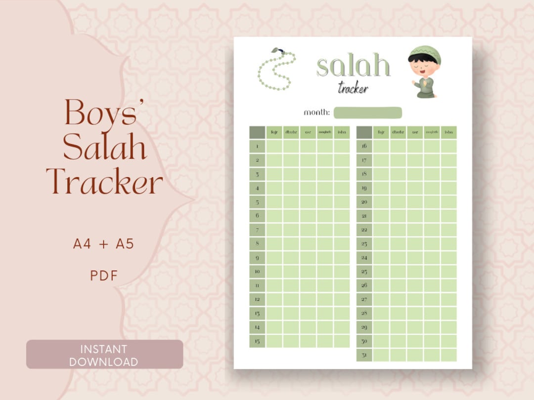 Boys Salah Tracker, Muslim Prayer Tracker for Kids Printable - Etsy