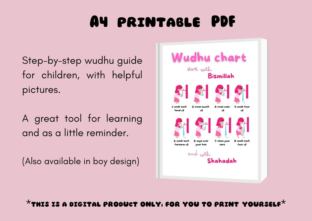 Printable Wudhu Wudu Chart for Kids Pink Girl - Etsy