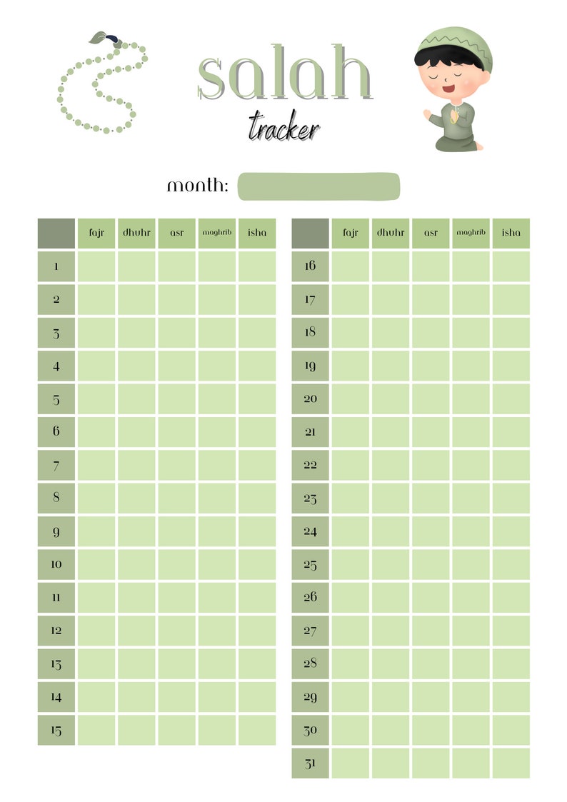 Boys Salah Tracker, Muslim Prayer Tracker for Kids Printable - Etsy
