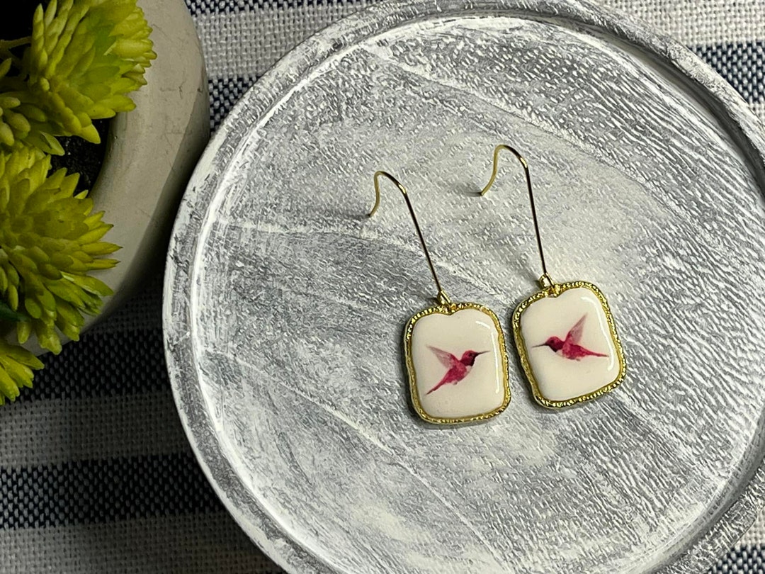 Handmade Watercolor Hummingbird Pendant Dangle Earrings | Polymer Clay ...