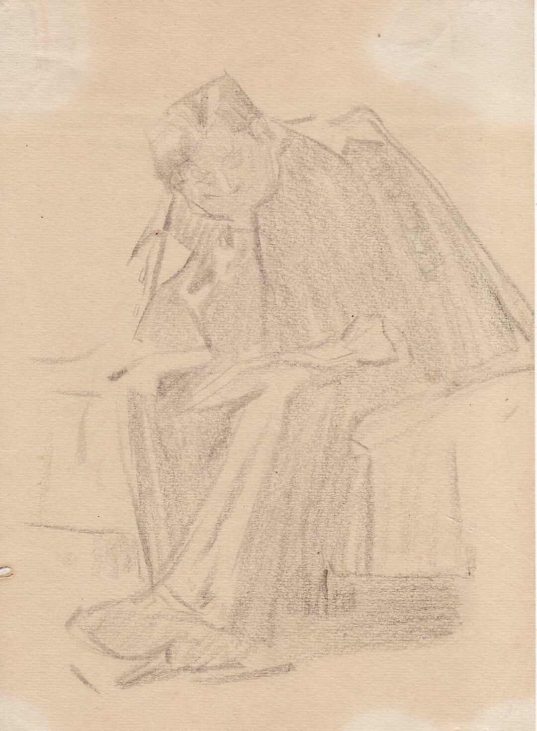 Original Vintage, Collectible, Vintage Pencil Drawing on Paper, Artist Pavel Tokmakov 1950, One ...