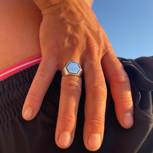 Hexagon Ring Men/ Hexagon Signet Ring/ Hexagonal Silver Ring/ - Etsy
