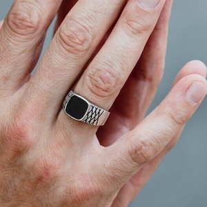 Men Onyx Rings/ Squircle Onyx Ring/ Black Onyx Signet/ Silver Onyx Men ...