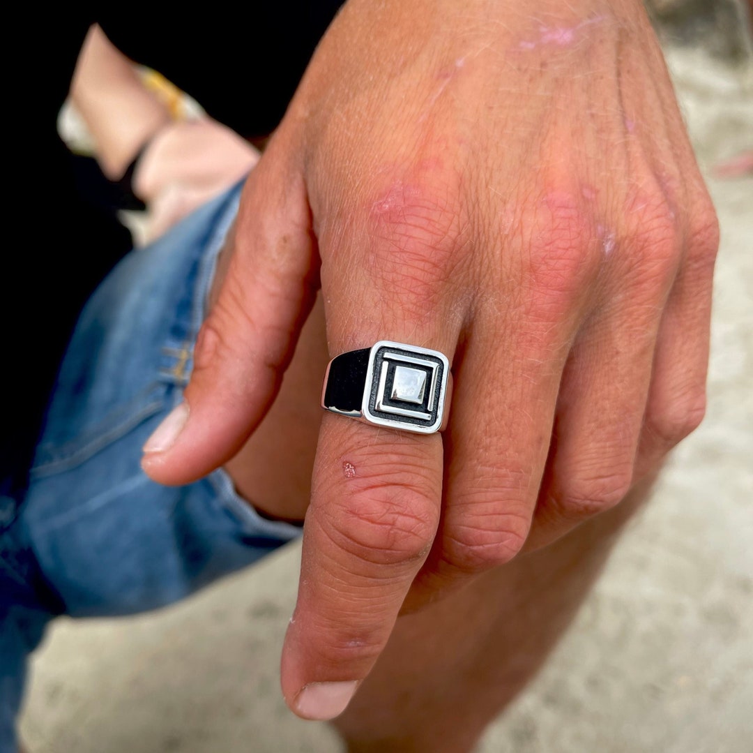 Square Mens Rings/ Silver Square Ring Men/ Mens Square Signet Ring ...