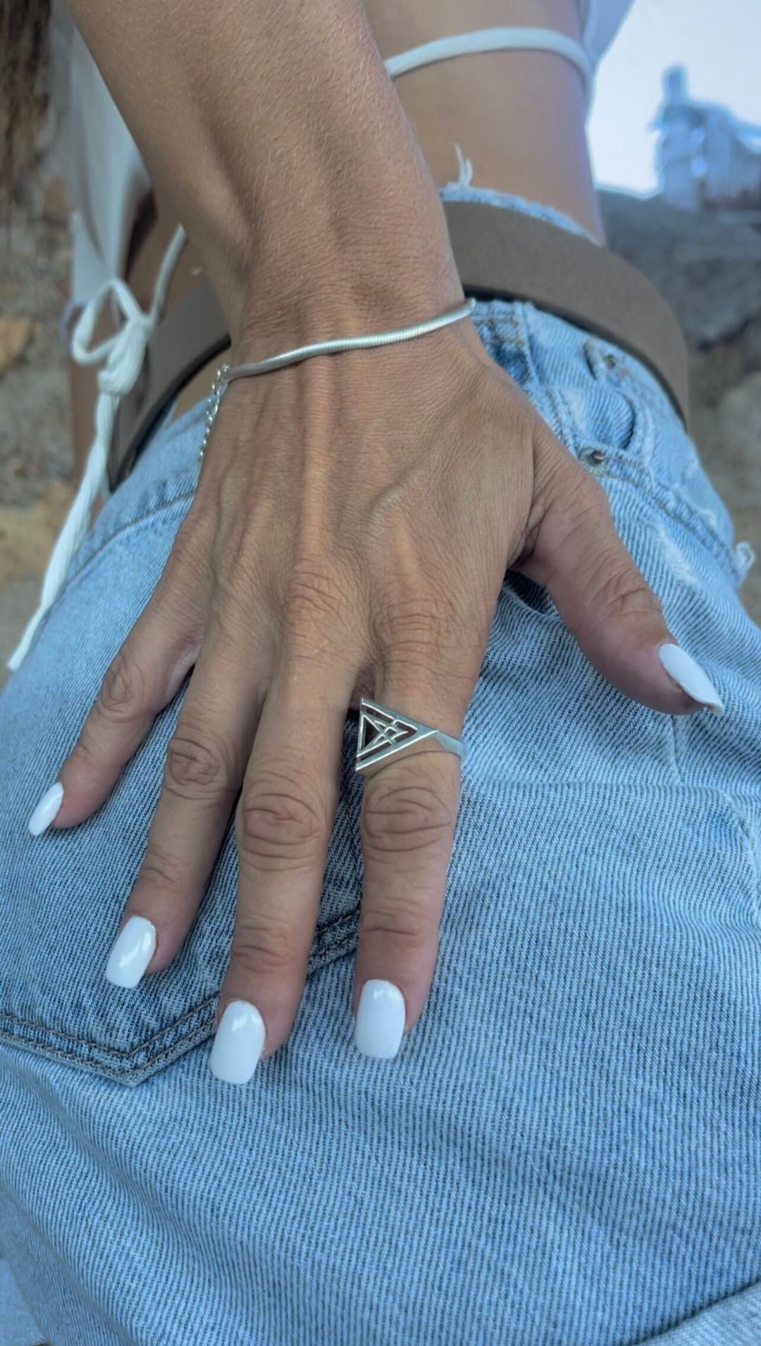 Triangle Ring Silver/ Thick Triangle Ring/ Triangle Signet Rings/ Triangle Silver Ring Women ...