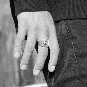 Mens Square Ring/ Men Silver Ring/ Signet Ring Men/ Silver Men - Etsy
