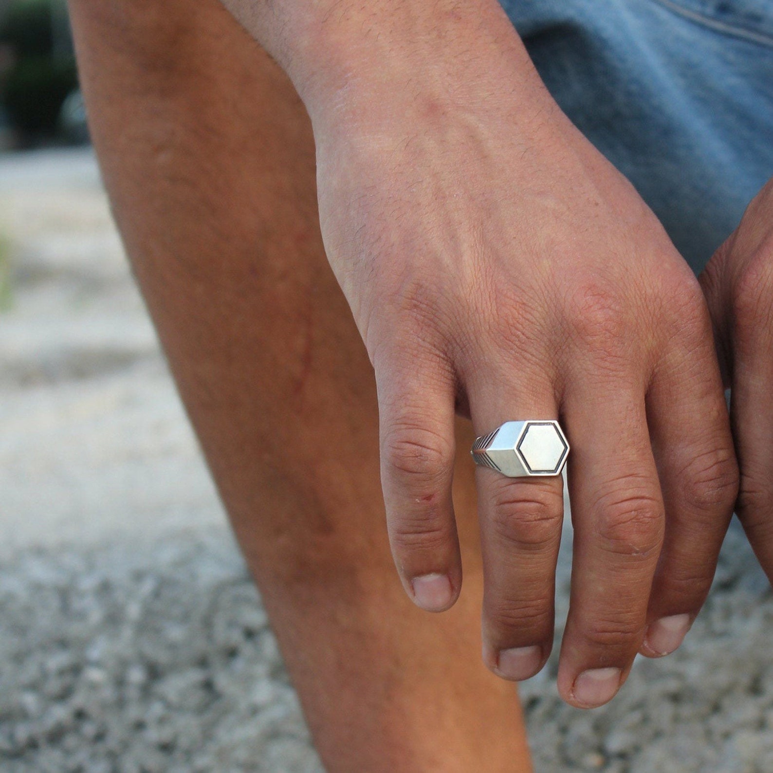 Hexagon Ring for Men/ Hexagon Signet Ring Men/ Hexagon Mens - Etsy