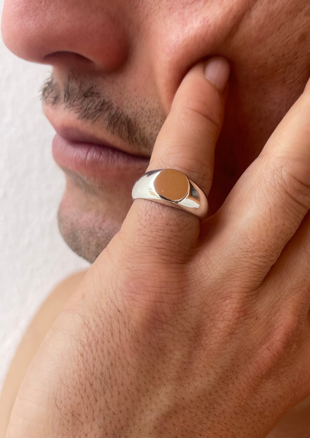 Small Round Signet Ring/ Classic Men Silver Ring/ Mens Silver Signet Ring/ Mens Signet Ring ...