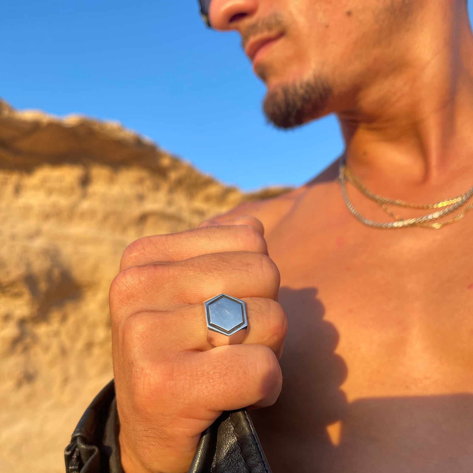 Hexagon Ring Men/ Hexagon Signet Ring/ Mens Hexagon Ring/ Hexagonal ...