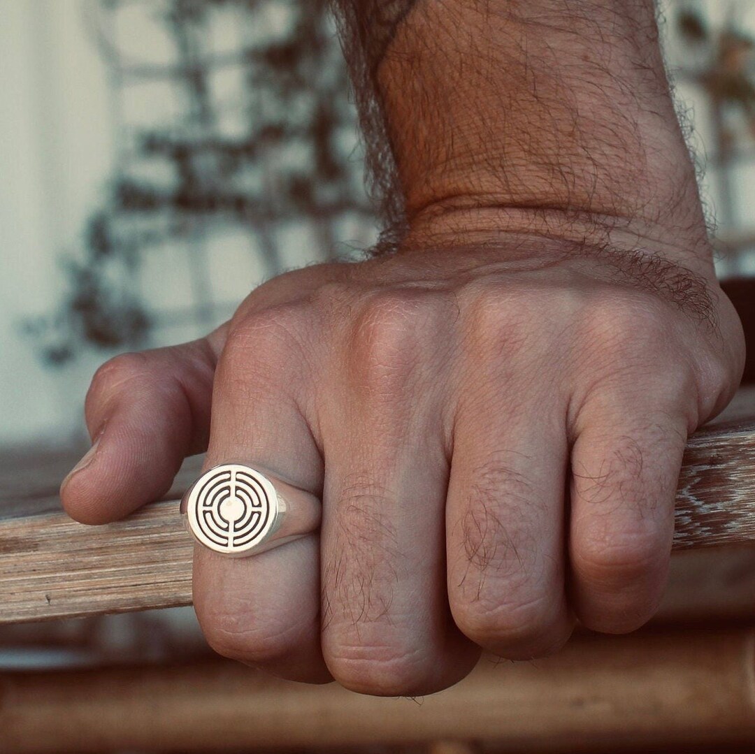 Mens Signet Round Ring/ Round Mens Signet Ring/ Mens Signet Ring Silver ...