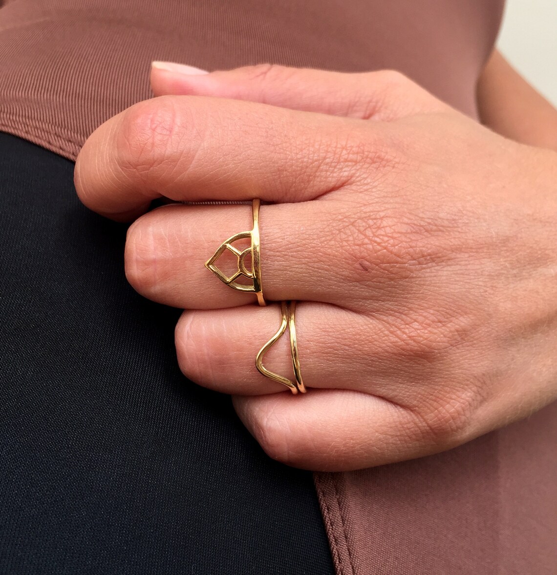 V brass ring/ triangle brass ring/ women's brass ring/ | Etsy