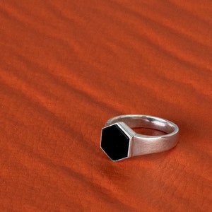 Onyx Hexagon Ring/ Hexagon Ring Men/ Onyx Hexagon Signet/ Onyx Silver ...