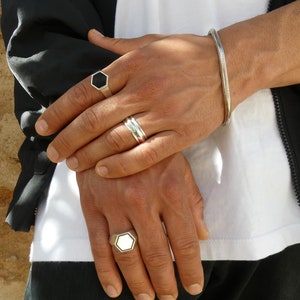Onyx Hexagon Ring/ Hexagon Ring Men/ Onyx Hexagon Signet/ Onyx Silver ...