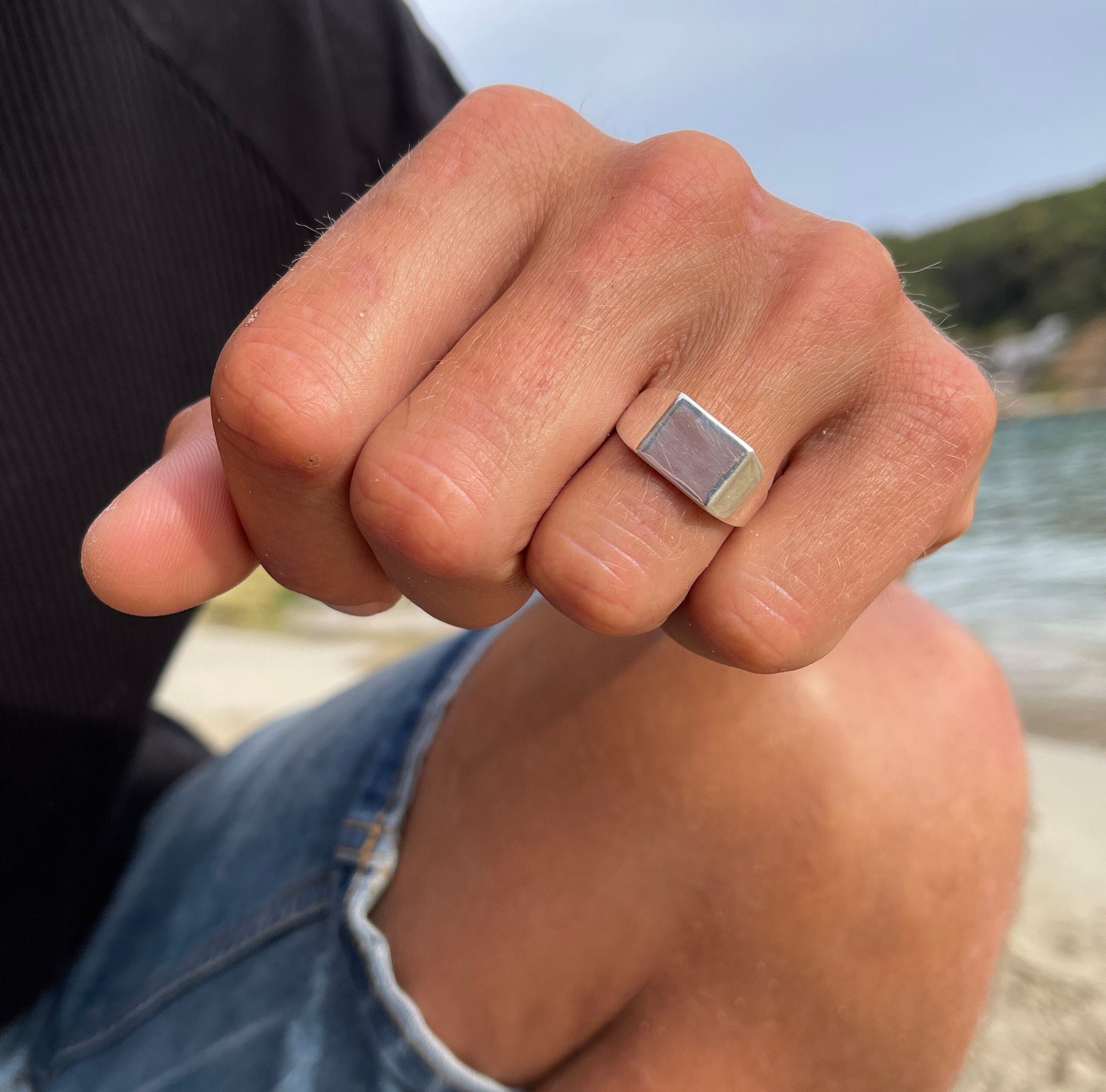 Square Men Silver Small Signet/ Classic Square Silver Ring/ | Etsy