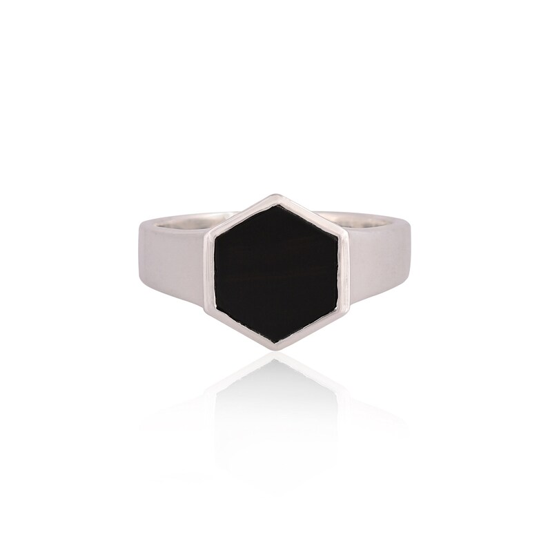 Onyx Hexagon Ring/ Hexagon Ring Men/ Onyx Hexagon Signet/ Onyx Silver ...