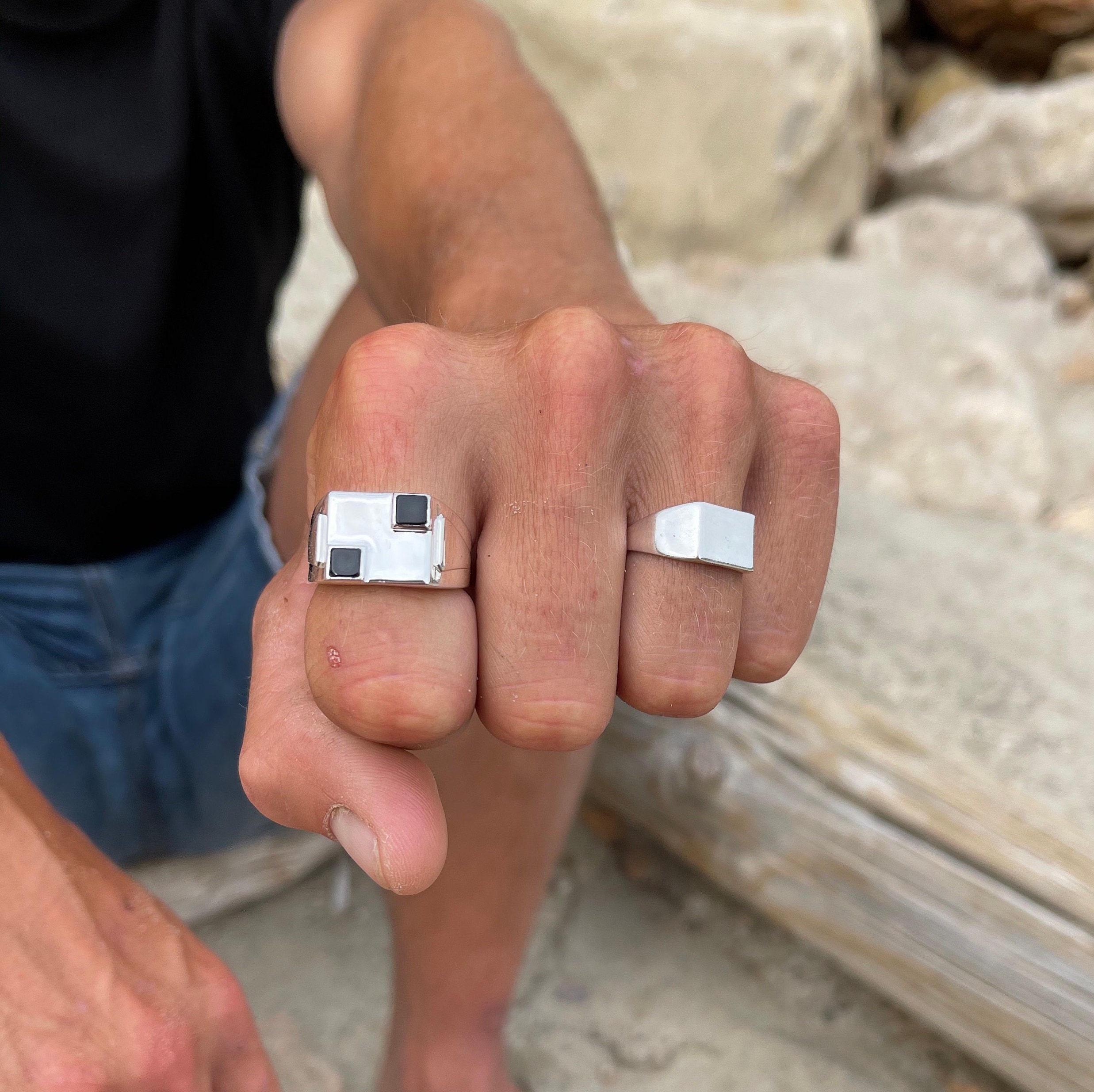 Square Men Silver Small Signet/ Classic Square Silver Ring/ | Etsy