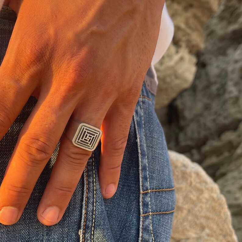 Square Signet Ring Men/ Mens Signet Ring Pattern/ Mens Square - Etsy