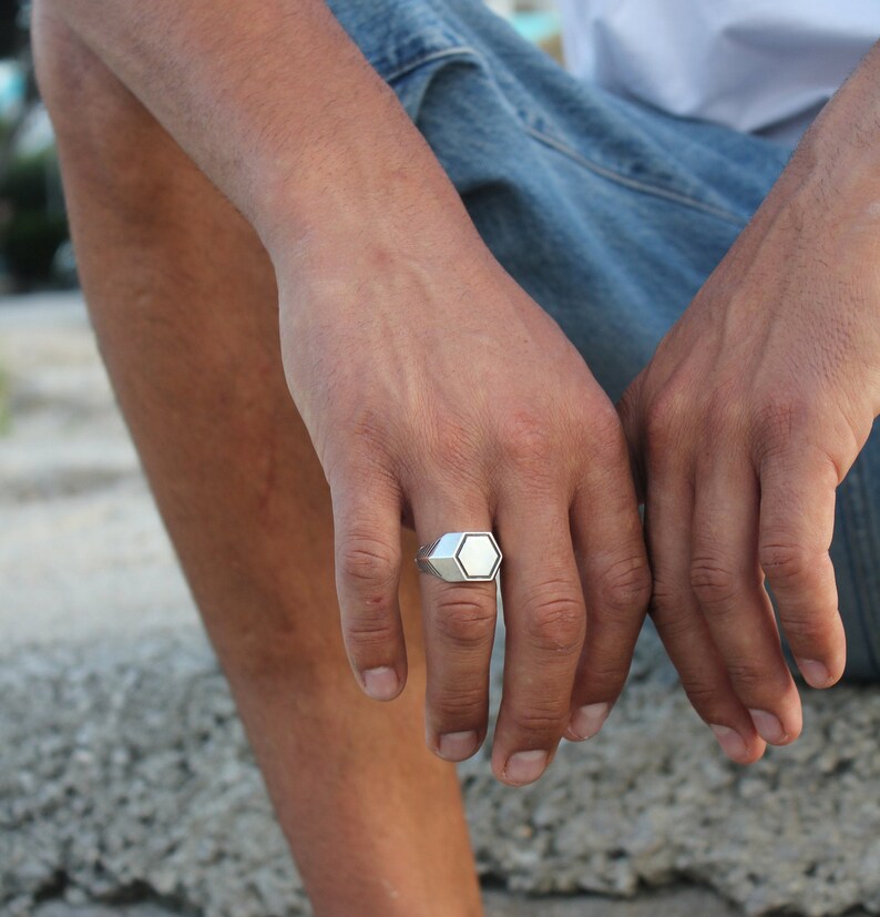 Hexagon Ring for Men/ Hexagon Signet Ring Men/ Hexagon Mens | Etsy
