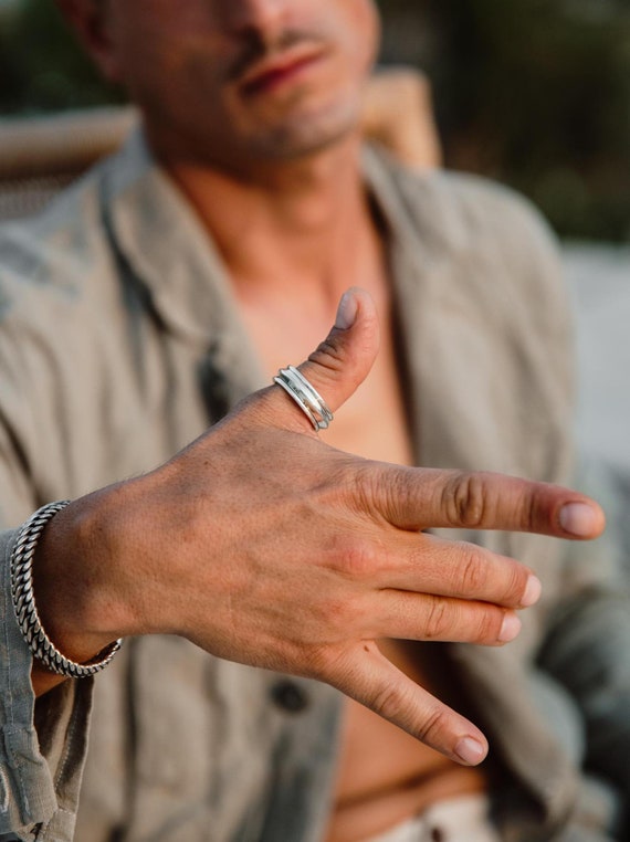 Spin Silver Ring Spinner Ring Men Men Spin Ring Fidget Silver Ring Rotating Silver Ring Anxiety Ring Men Silver Band Ring Mens Ring Etsy