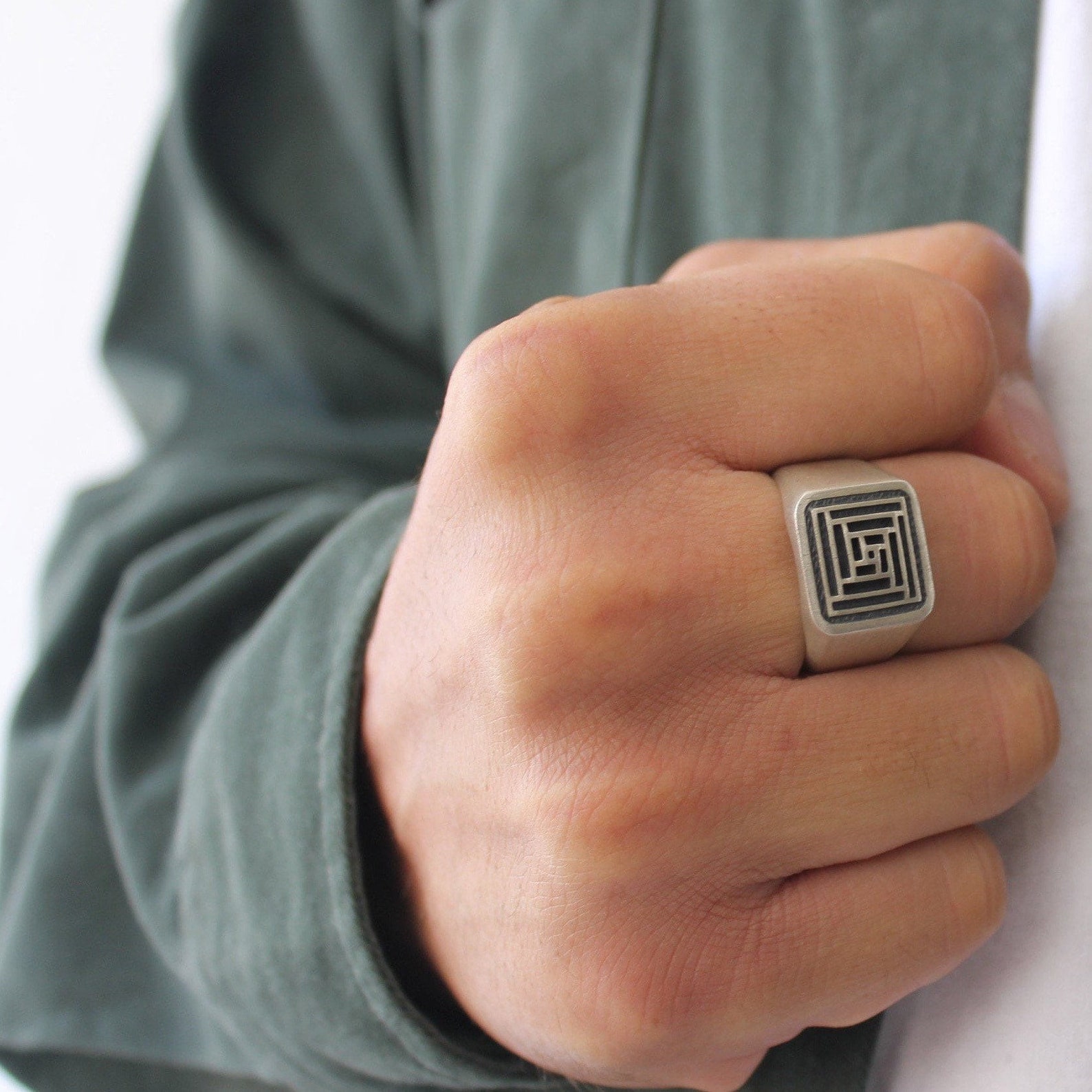 Mens Square Ring/ Men Silver Ring/ Signet Ring Men/ Silver Men - Etsy