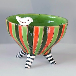 Green Bowl With Bird on Legs, Serving Ceramic Plate, Ice Cream Bowl ...