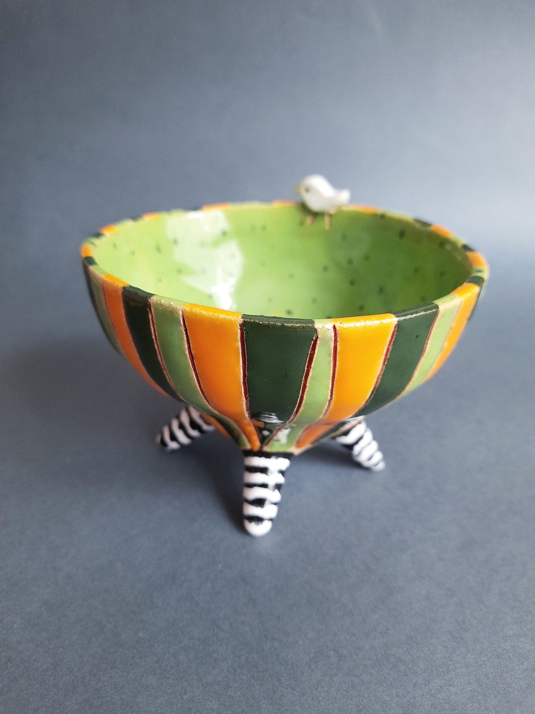 Green Bowl With Bird on Legs Serving Plate Ice Cream Bowl - Etsy