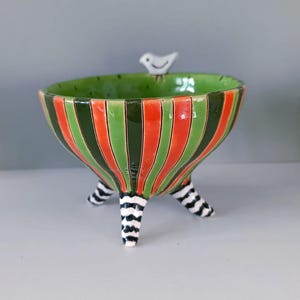 Green Bowl With Bird on Legs, Serving Ceramic Plate, Ice Cream Bowl ...