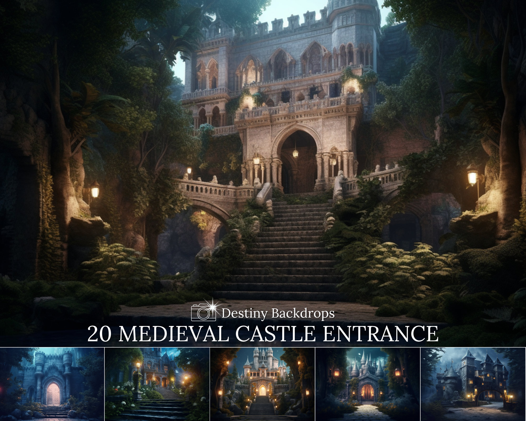 20 Medieval Castle Entrance Digital Backdrops Bundle Enchanting Medieval Townscape Tavern Castle ...