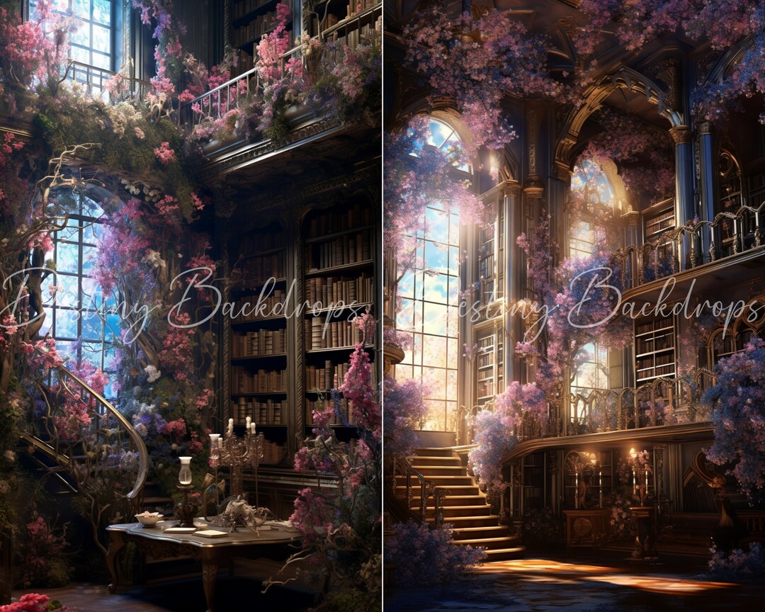 Fine Art Overgrown Floral Library Backdrop Textured Art Lilac Flower ...