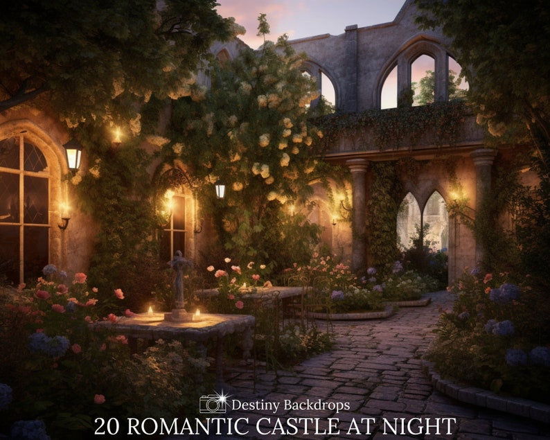20 Romantic Castle at Night Digital Backdrops Bundle Enchanting ...