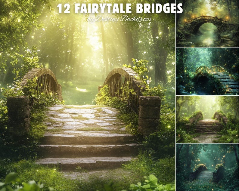 12 Enchanted Fairytale Bridge Digital Backdrops Bundle Fantasy Garden ...