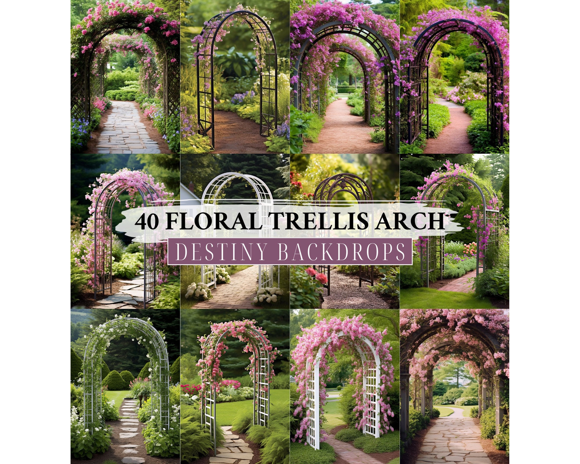 Modern Garden Trellis Backdrop Garden Oasis Set Digital Backdrop ...