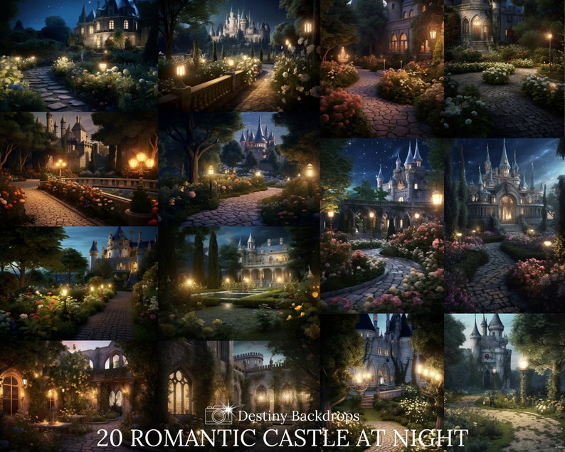 20 Romantic Castle at Night Digital Backdrops Bundle Enchanting ...