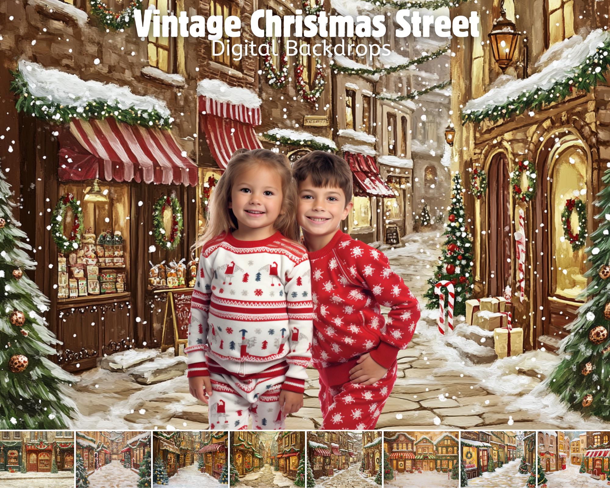20 Snowy Victorian Christmas Street Window Digital Backdrop Festive ...
