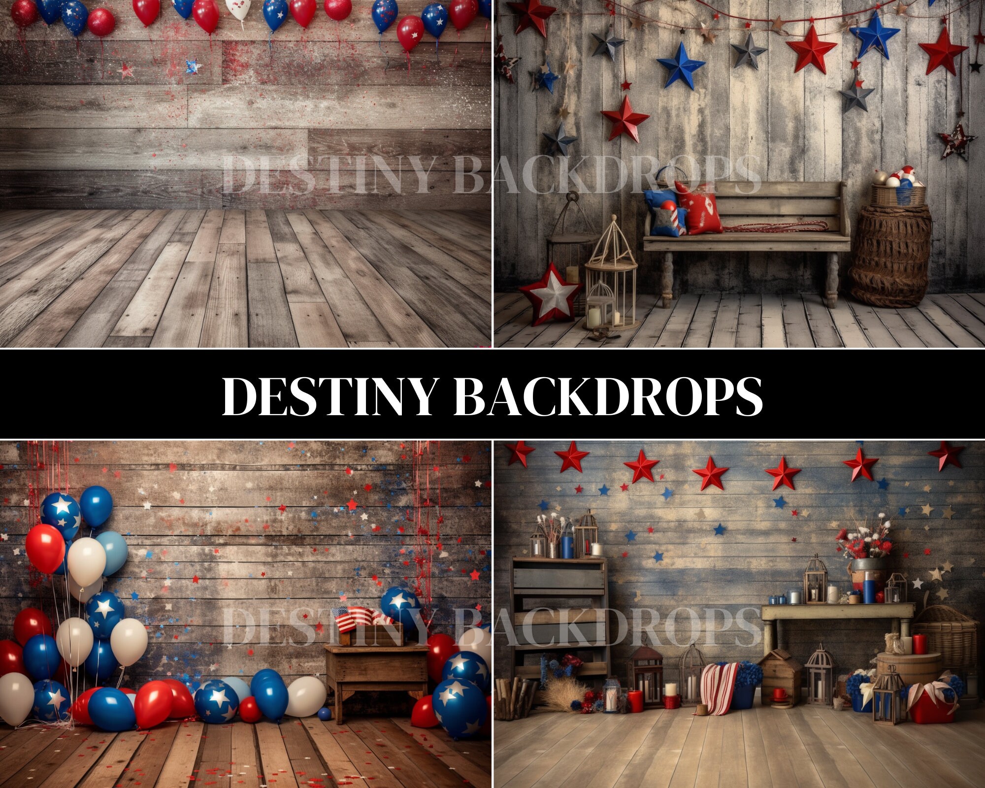 4th of July Backdrops Red White Blue Backdrops Family Kids Portrait ...