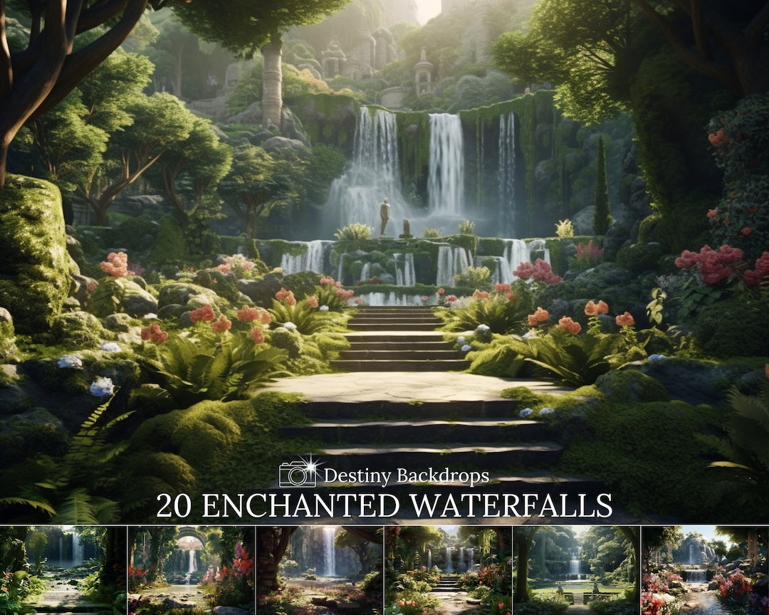 20 Enchanted Waterfall Digital Backdrops Bundle Fantasy Waterfall ...